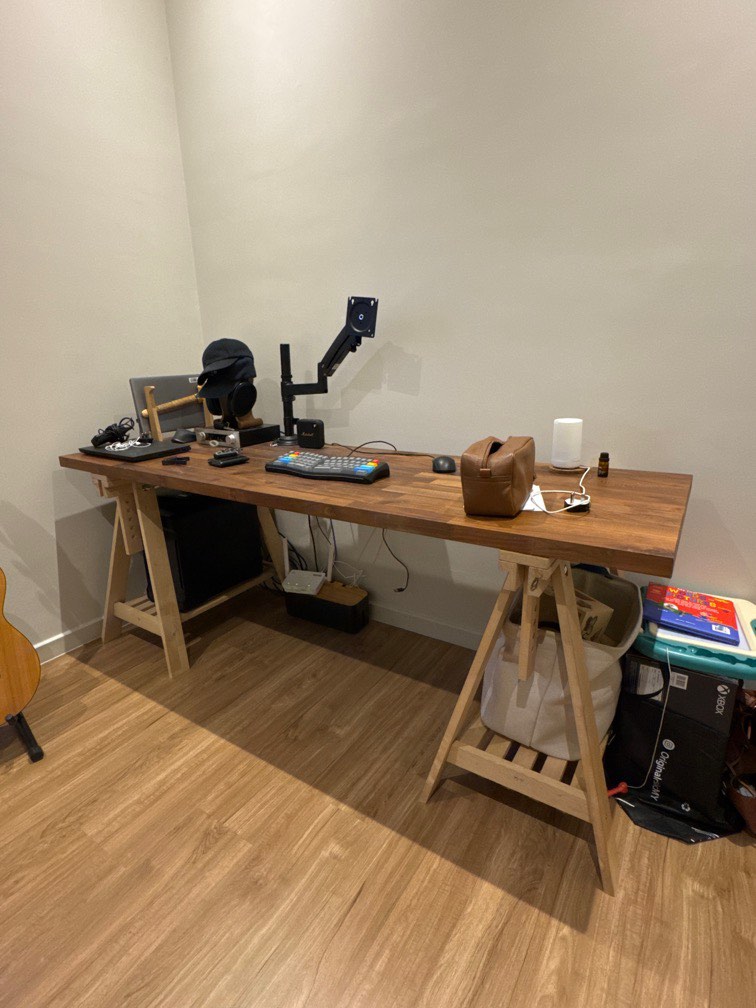 Ikea Karlby table top and 2 x mittback trestle, Furniture & Home Living ...