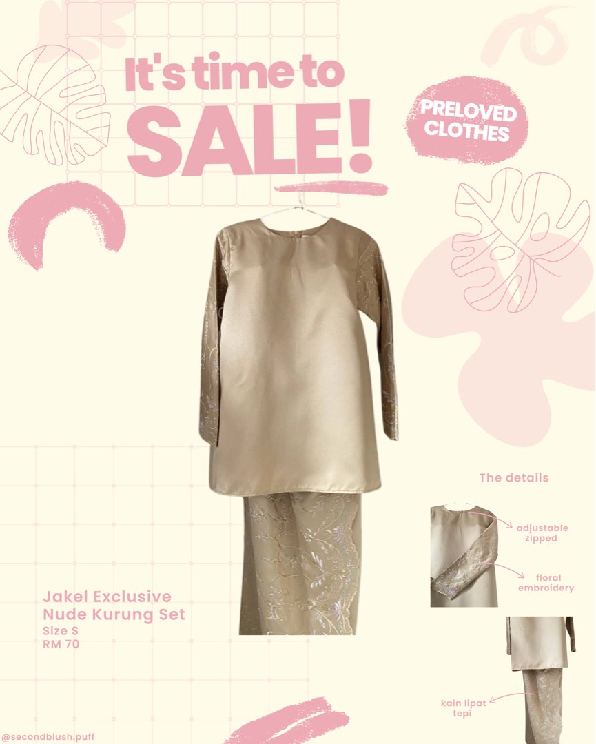 Jakel Exclusive Nude Kurung Set, Women's Fashion, Muslimah Fashion ...