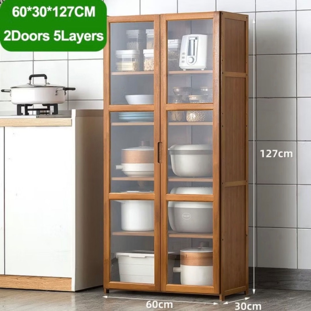 Kitchen Storage Cabinet With Transparent Doors | Spacious Multilayered ...
