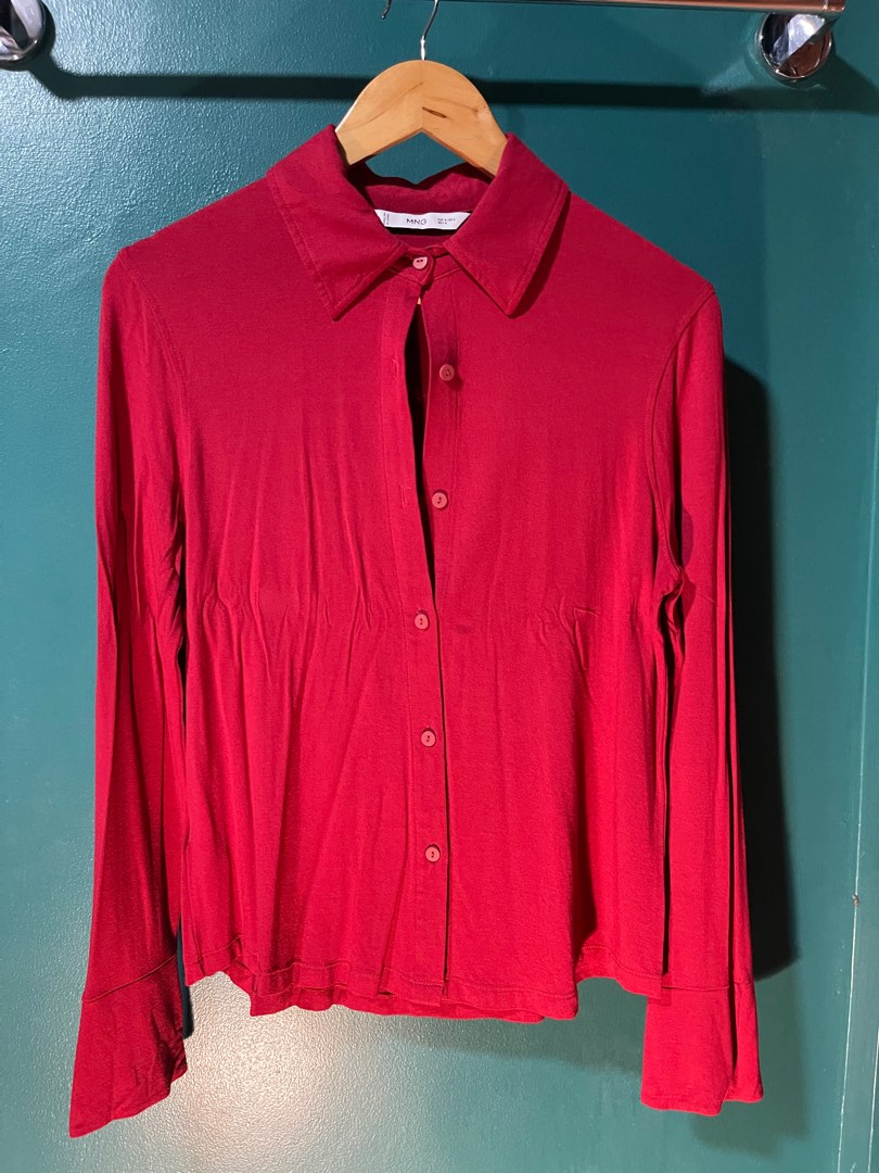Mango Button flowy shirt in red, Women's Fashion, Tops, Blouses on ...