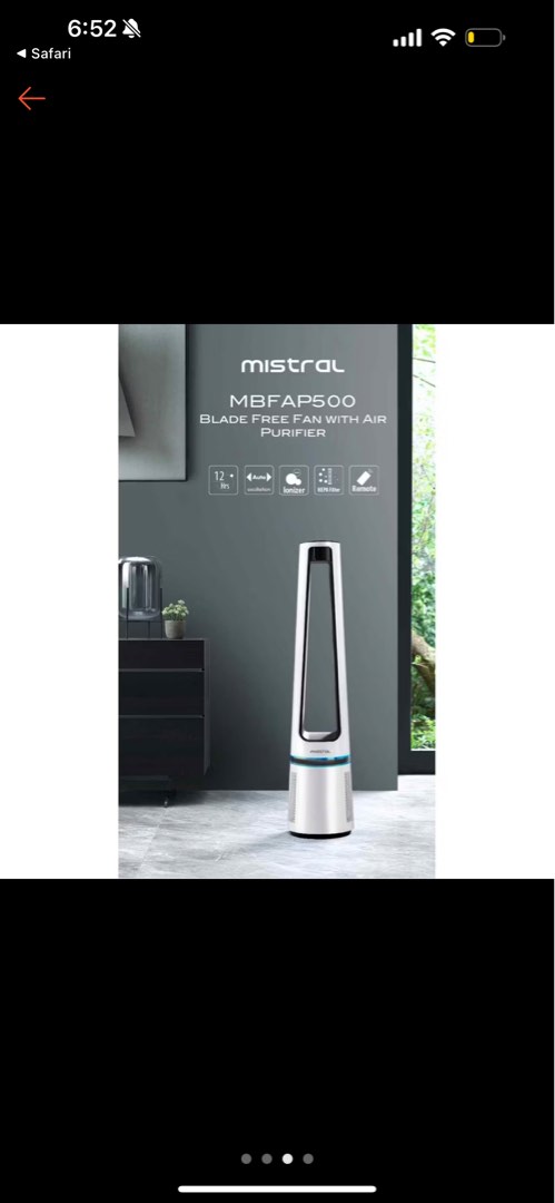 Mistral blade free fan with air purifier, TV & Home Appliances, Air ...