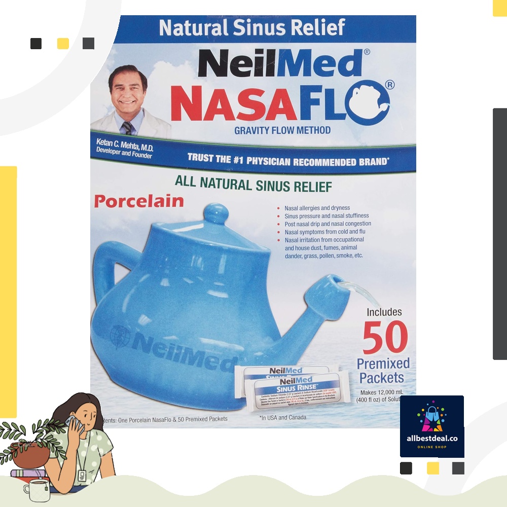 NeilMed Nasaflo Porcelain Neti Pot, 50 Count (packaging may vary ...