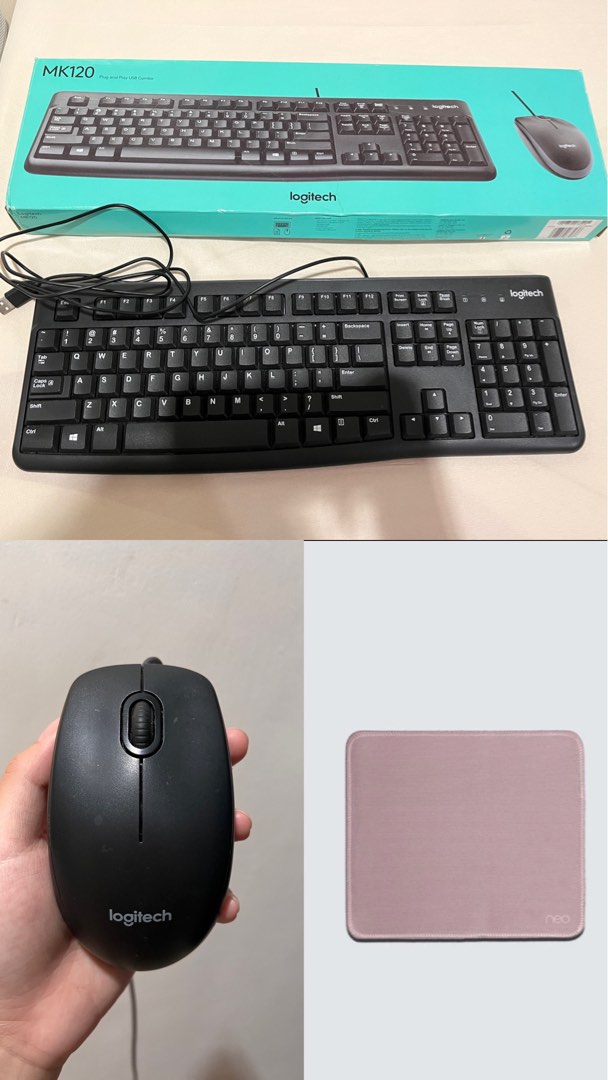 Paket Keyboard mouse Logitech + slim deskmat mouse pad neo by noir baby ...