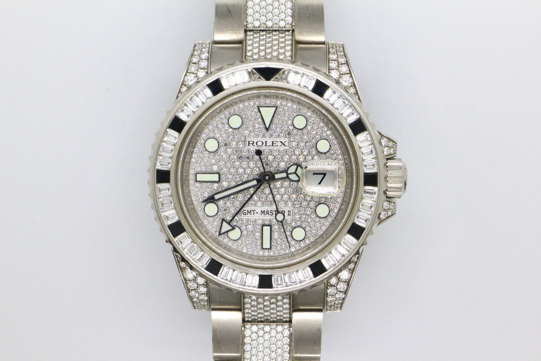 Rolex GMT-Master II Original Rolex Pavé Diamonds Dial Bezel Lugs ...