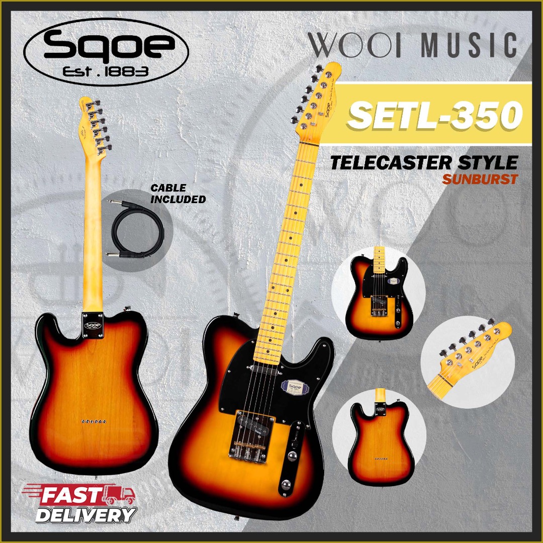 SQOE SETL350 Telecaster Style Electric Guitar - Sunburst, Hobbies ...
