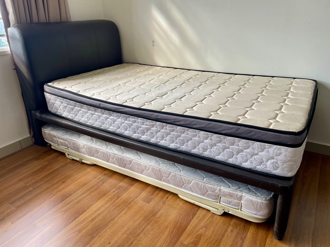 Super single bed with single pull out bed, Furniture & Home Living ...