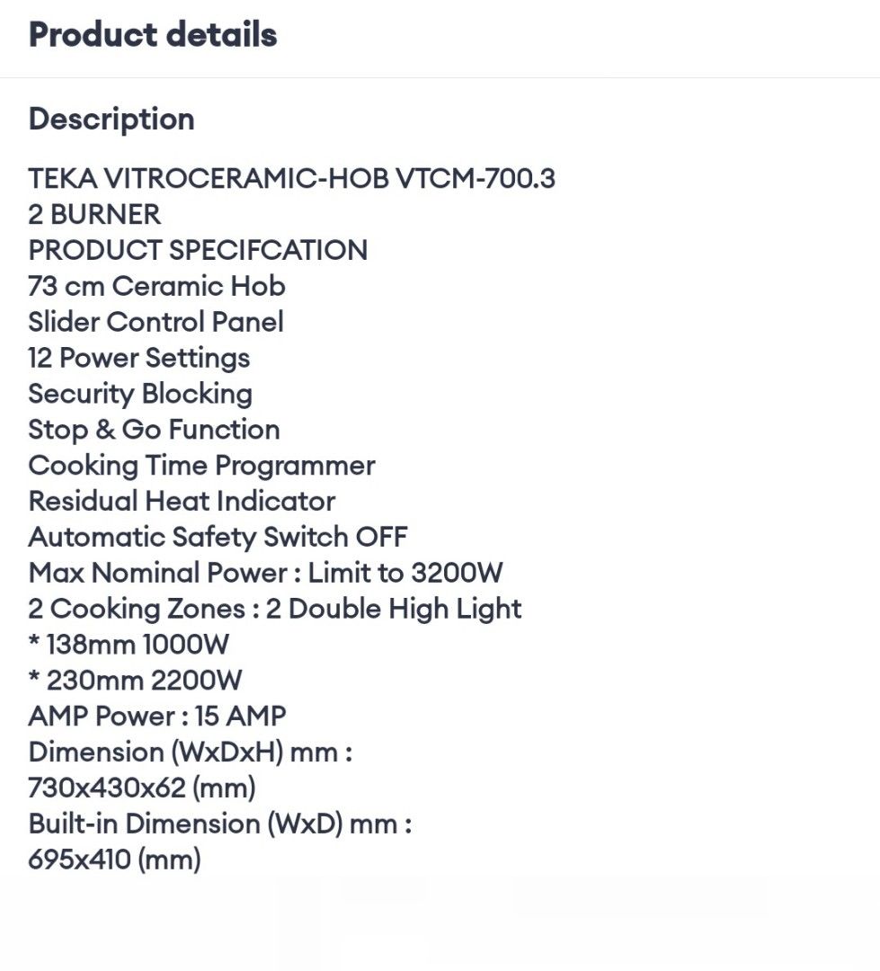 Teka VTCM 700.3, TV & Home Appliances, Kitchen Appliances, Hobs & Hoods ...