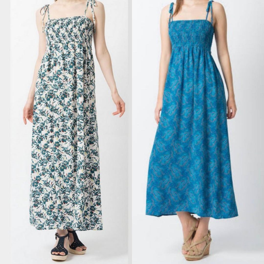 Uniqlo Self Tie Strap Blue Maxi Dress, Women's Fashion, Dresses & Sets ...