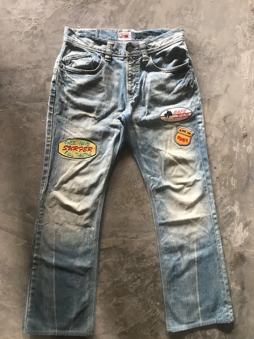 Vintage Edwin Surfer Style Patches Buckle Back Denim, Fesyen Pria ...