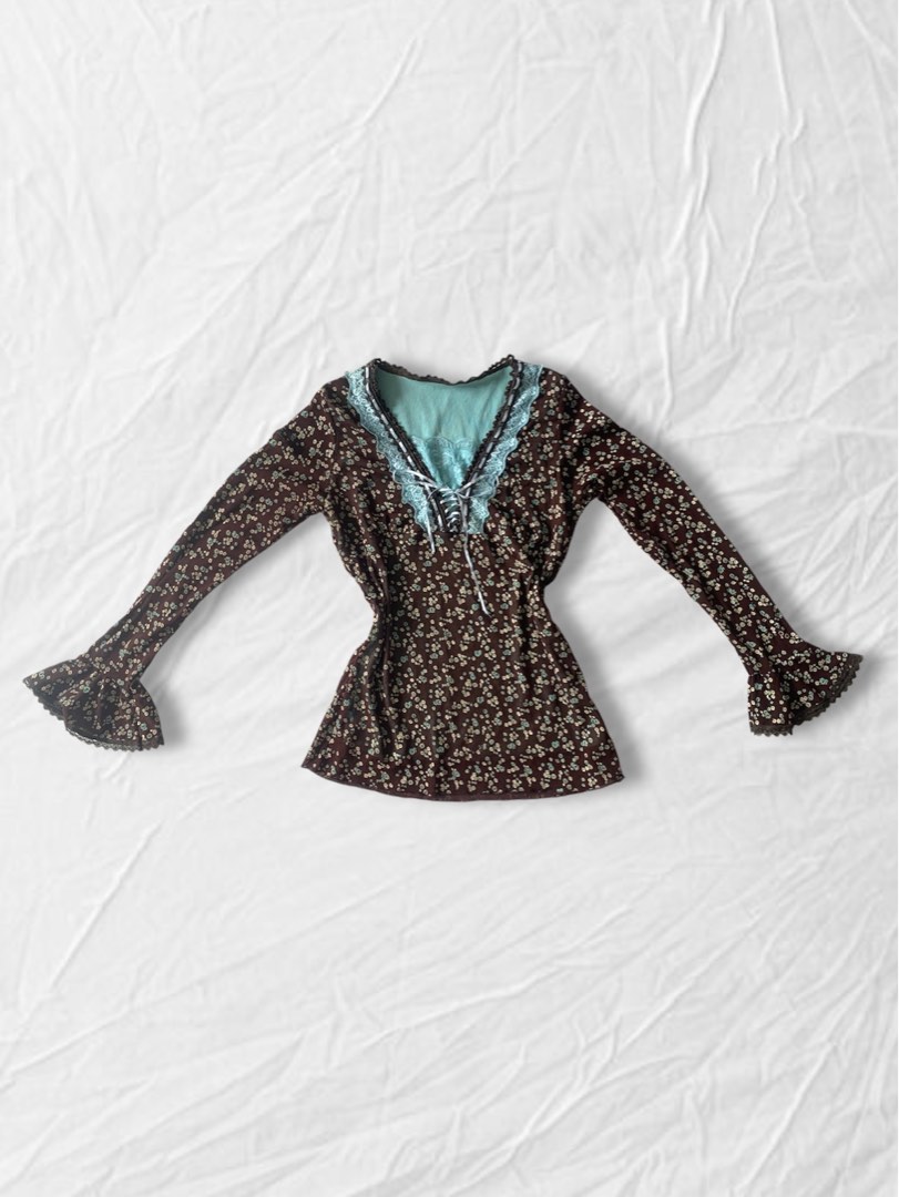vintage fairycore top cyan and brown y2k 2000s, Women's Fashion, Tops ...