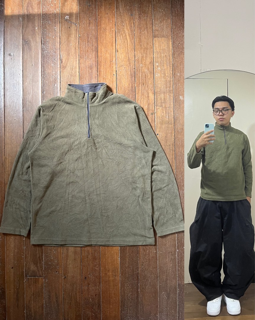 Vintage Military Green Qzip Fleece Jacket, Men's Fashion, Coats ...