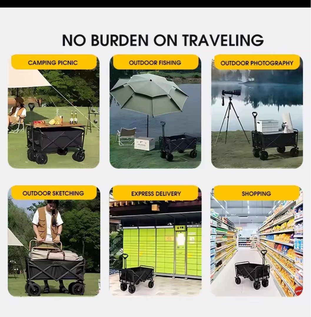 200L Camping Trolley 5-8 inch Portable and Foldable Trolley with brake ...