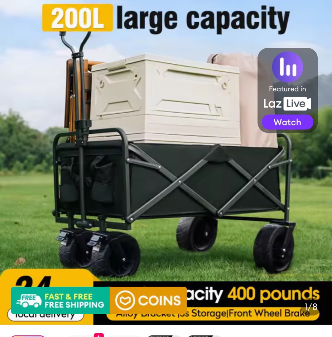 200L Camping Trolley 5-8 inch Portable and Foldable Trolley with brake ...