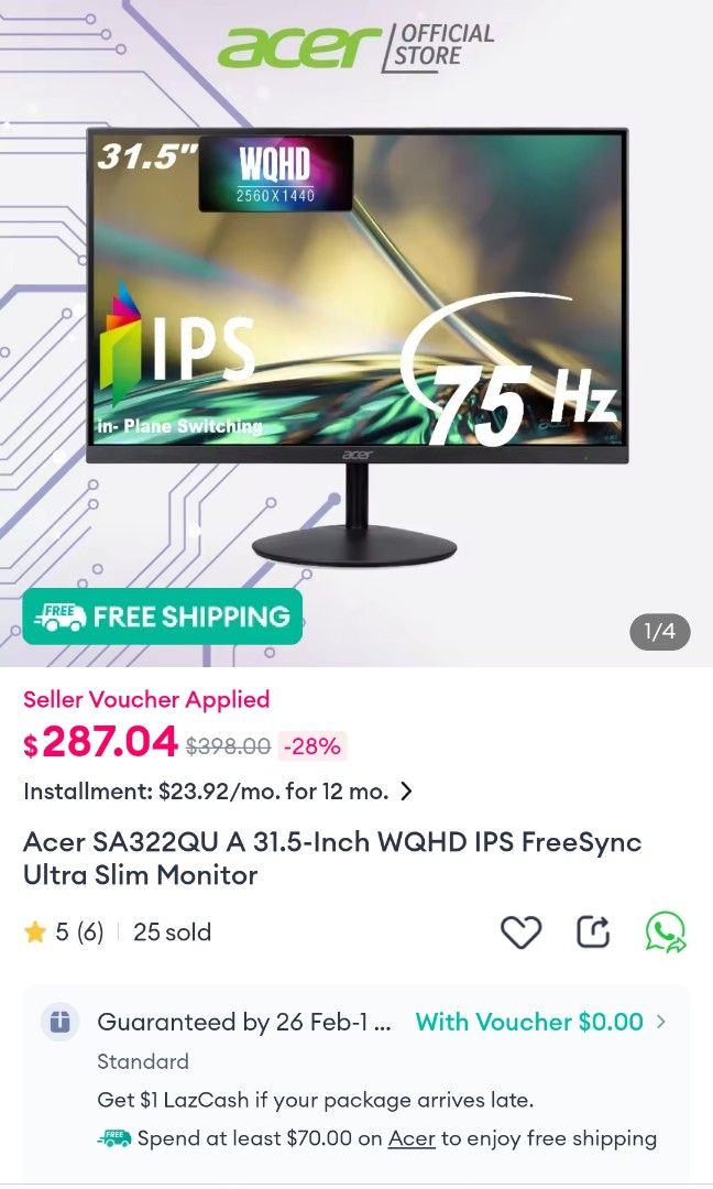 Acer SA322QU A 31.5-Inch WQHD IPS FreeSync Ultra Slim Monitor ...