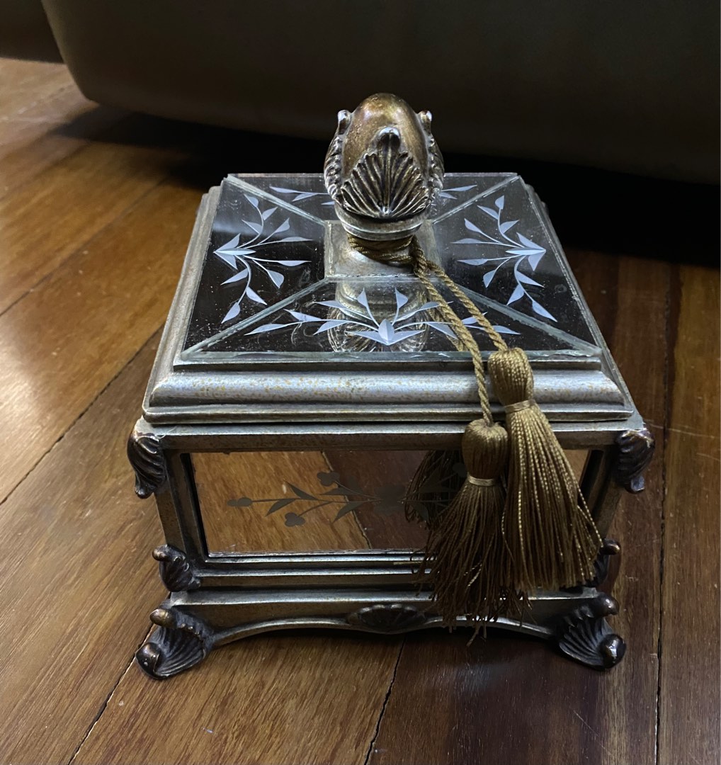 Beautiful Footed Square Mirror Box with Lid, Furniture & Home Living ...