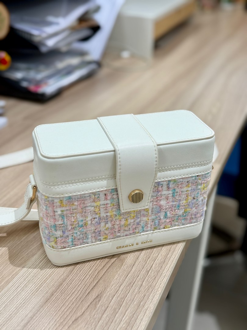 Charles & Keith Bronte Tweed Boxy Crossbody Bag, Women's Fashion, Bags ...