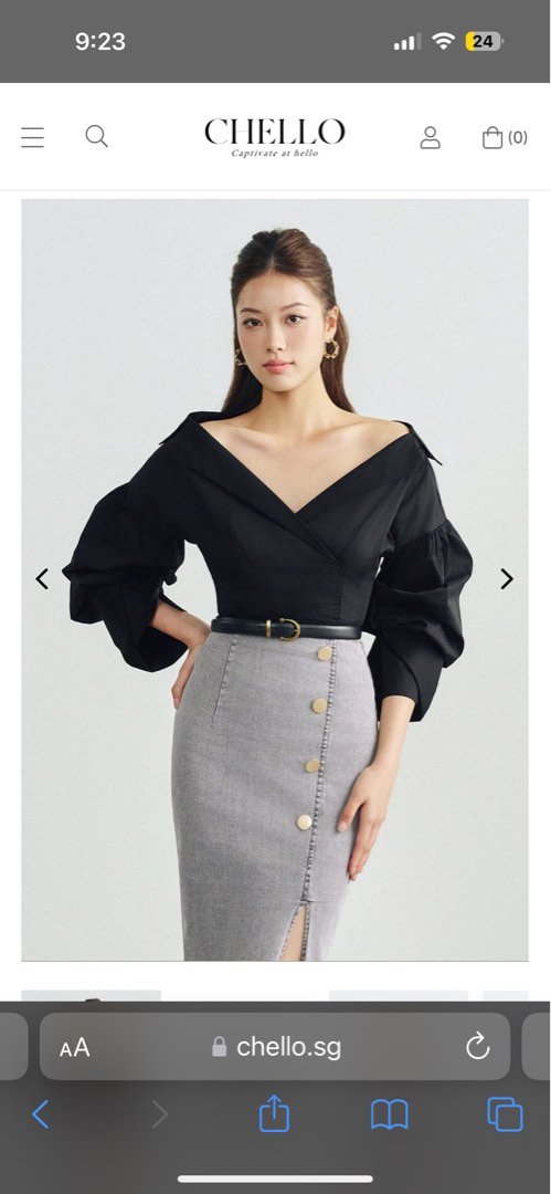 Chello black Brooke v neck lapel blouse work, Women's Fashion, Tops ...