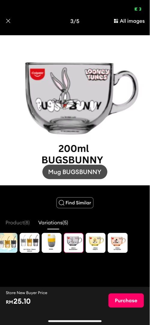 Colgate Looney Tunes Glass Mug 200ml Bugs Bunny/Cawan minuman ...