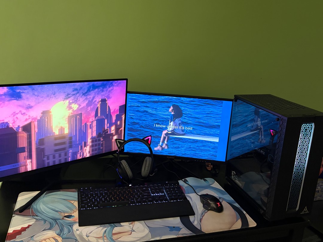 Computer set. 2monitor, 1 keyboard, CPU, headset., Computers & Tech, Parts & Accessories ...