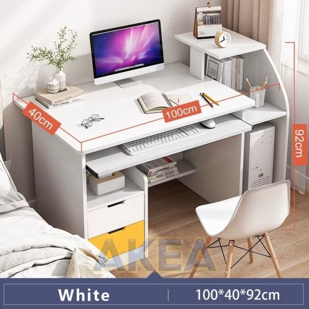 Ergonomic Computer Desk | Space Saving Study Table With Bookshelf and Storage Drawer | Multi ...