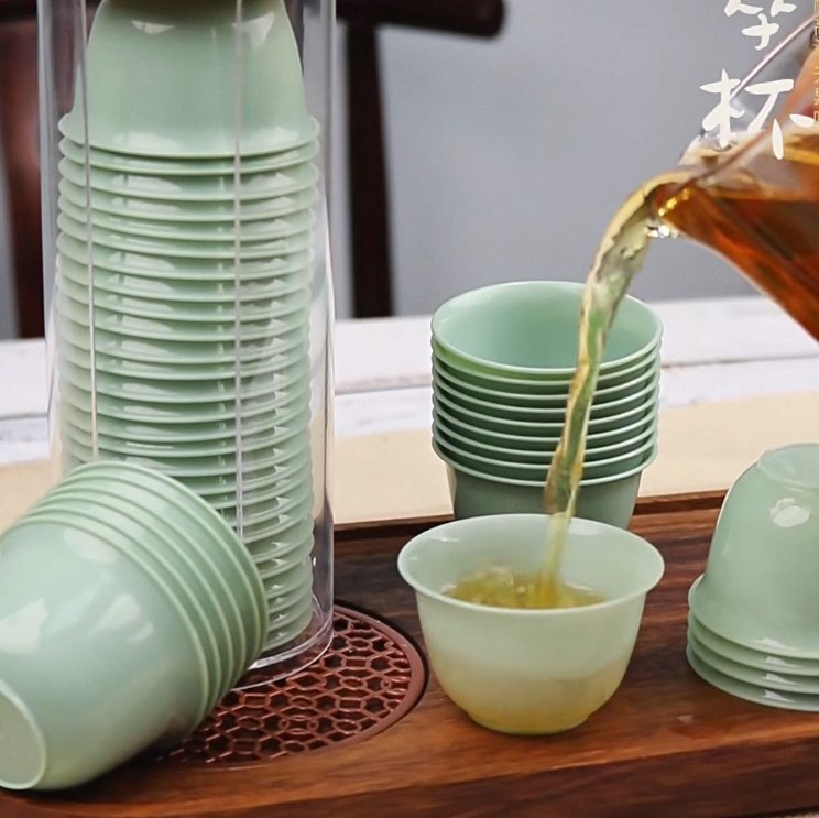 Guo da Li / tea ceremony green jade look tea cup disposable, Furniture ...