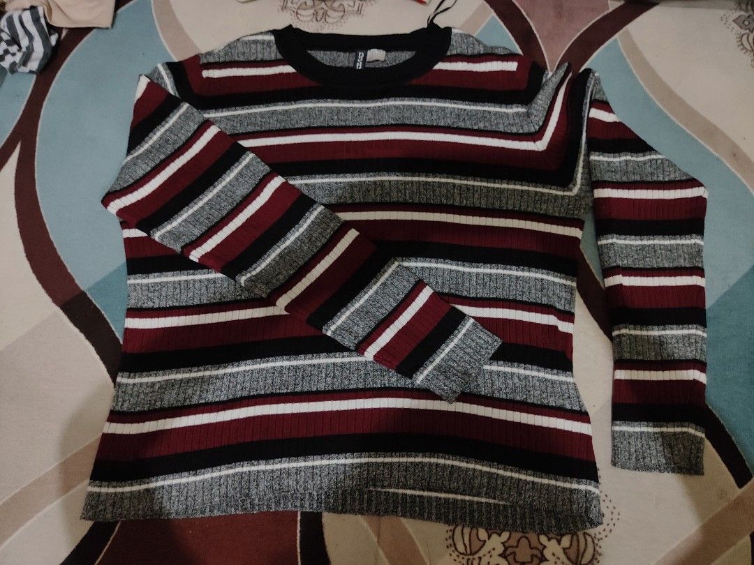 H&M salur knit halus adem abu merah, h&m garis (NO UNIQLO, ZARA ...