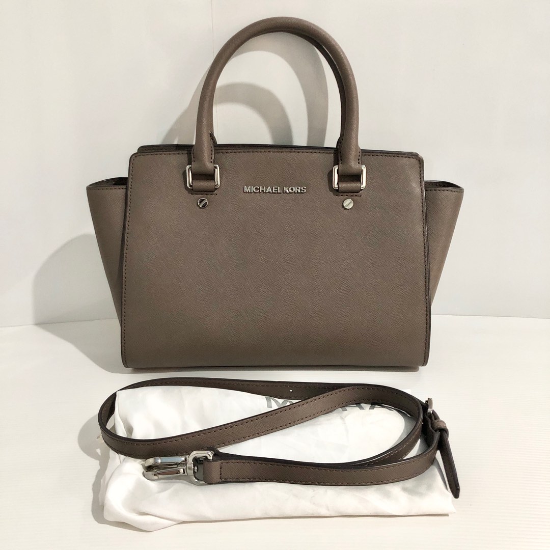 HRG NETT authentic michael kors taupe selma medium bag sling crossbody ...