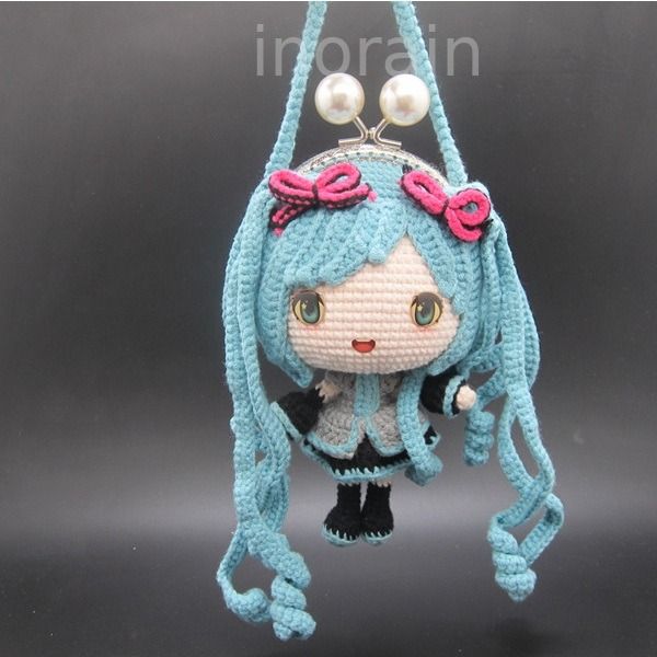 Japan 初音未来 Crochet Amigurumi Doll Hatsune Miku Plush Doll Metal Frame ...