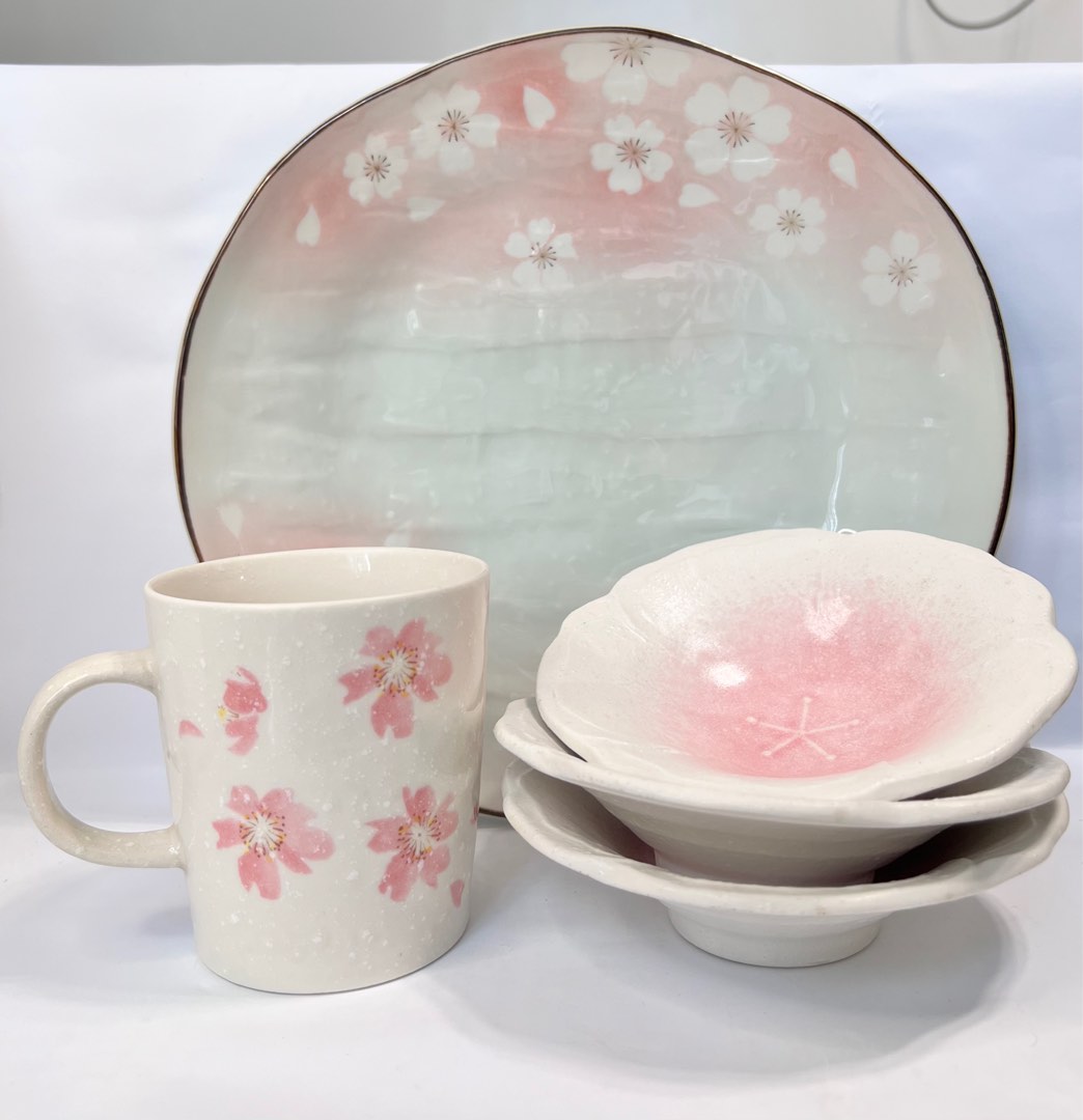Japanese Stoneware Sakura Flower Design Set, Furniture & Home Living ...
