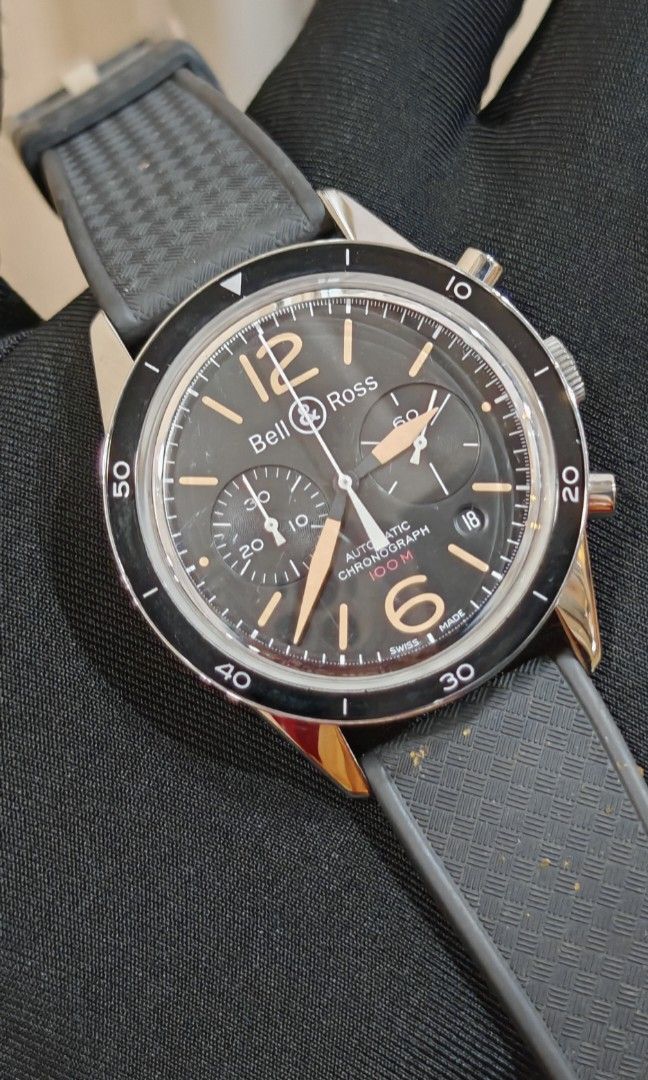 Johan BELL and ROSS BR V2-94 Heritage Rubber Steel Chronograph Automatic Men Watch, Luxury ...