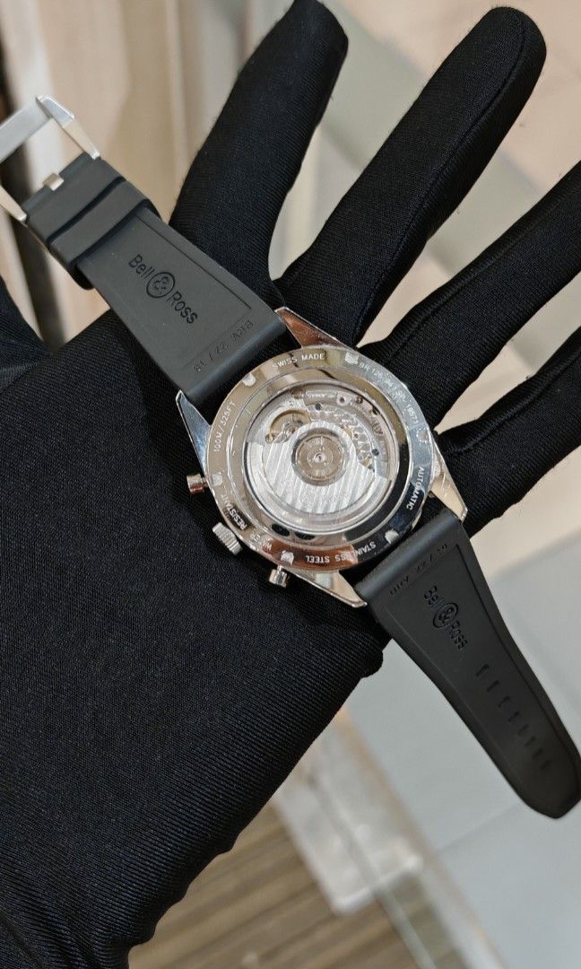 Johan BELL and ROSS BR V2-94 Heritage Rubber Steel Chronograph Automatic Men Watch, Luxury ...