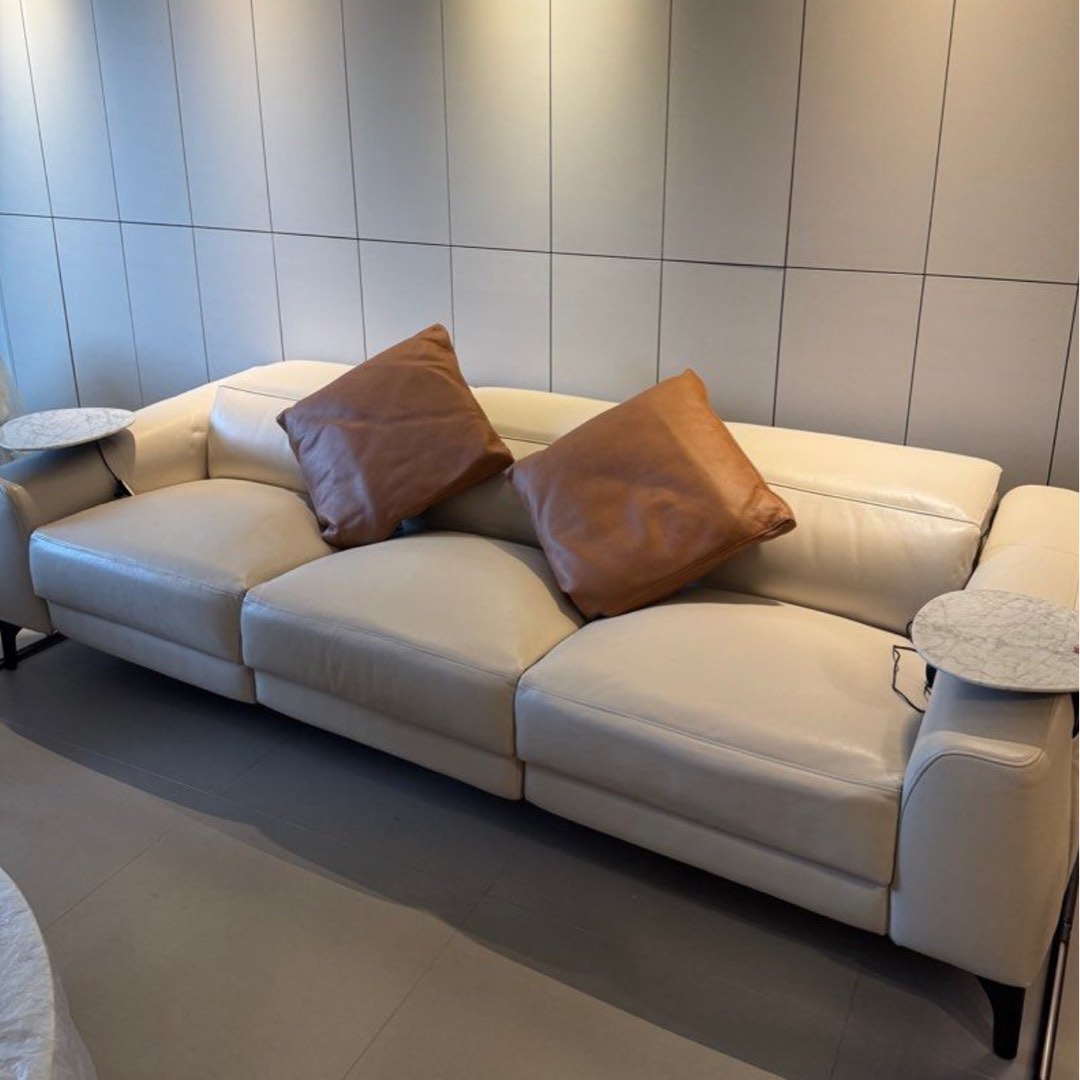 King living Reo 2 Recliner, 3 seater full leather sofa with table top ...