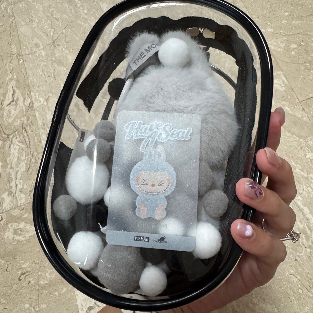 Labubu V2 Have a seat Hehe in transparent PVC pouch, Hobbies & Toys ...