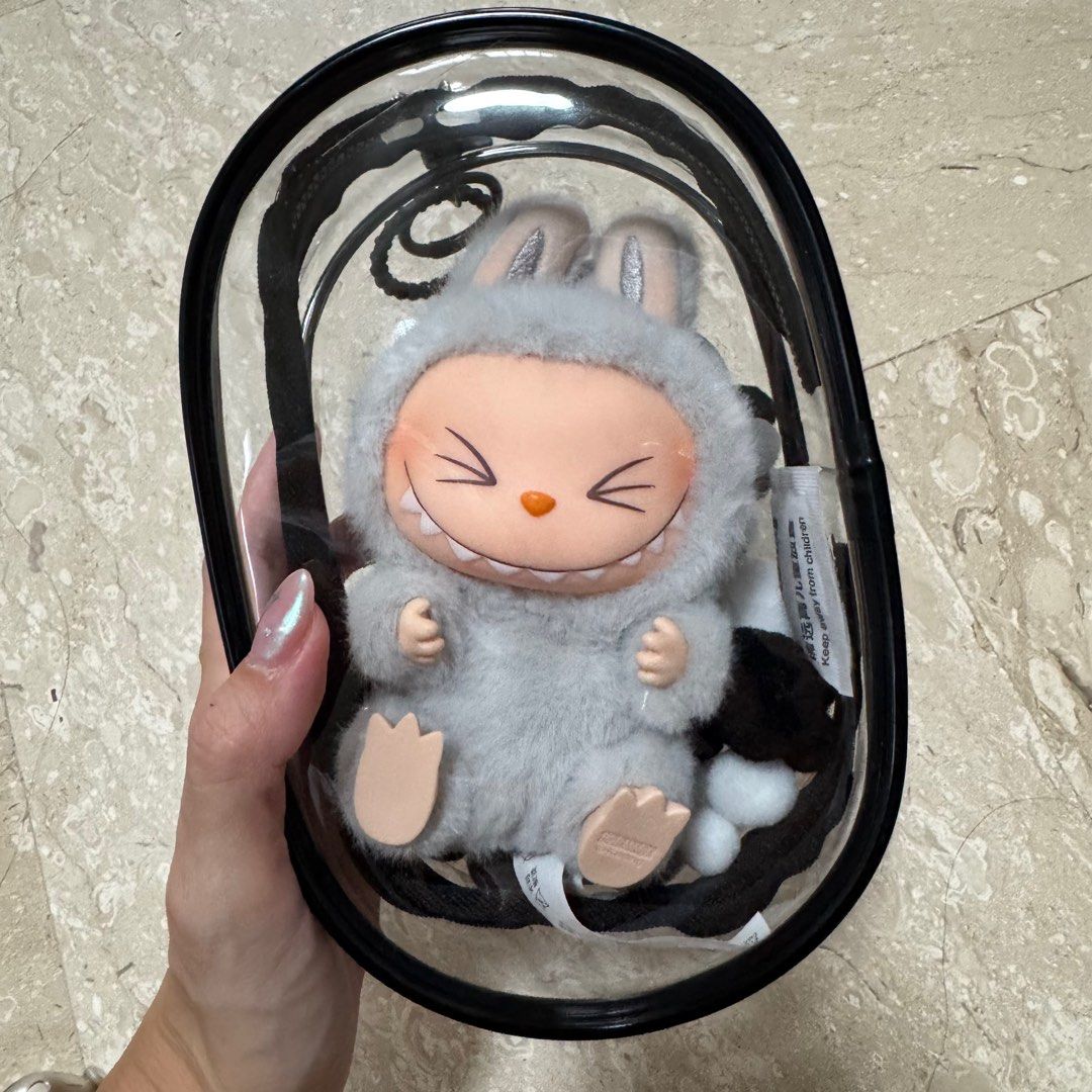 Labubu V2 Have a seat Hehe in transparent PVC pouch, Hobbies & Toys ...