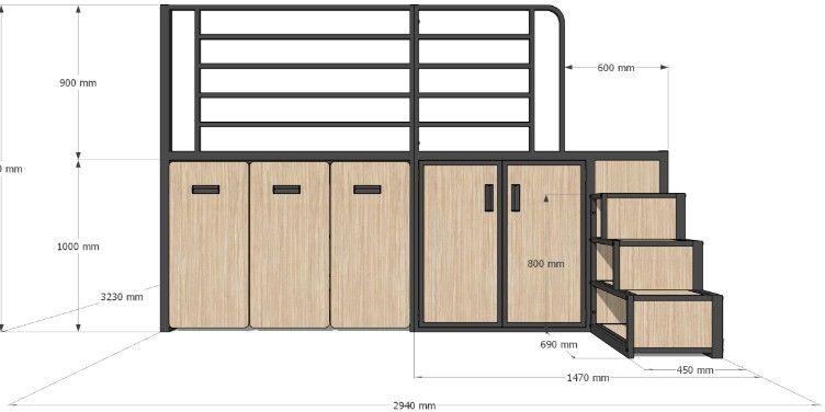 Loft platform +Clothe hanger with wheel *3 can make any size, Furniture ...