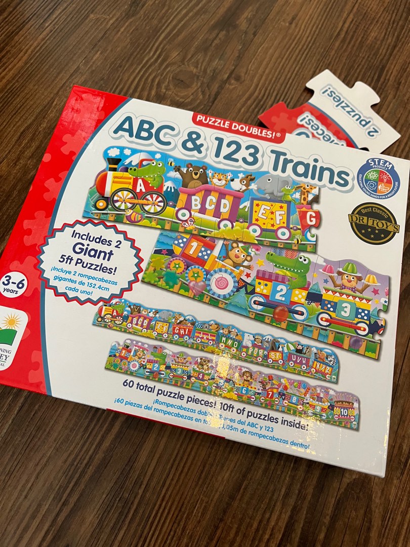 Puzzles doubles ABC & 123 trains, Hobbies & Toys, Toys & Games on Carousell