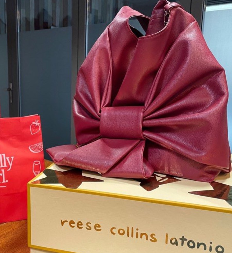 Reese Collins Latonio Bow Bag in Maroon/Red As Seen on Heart ...