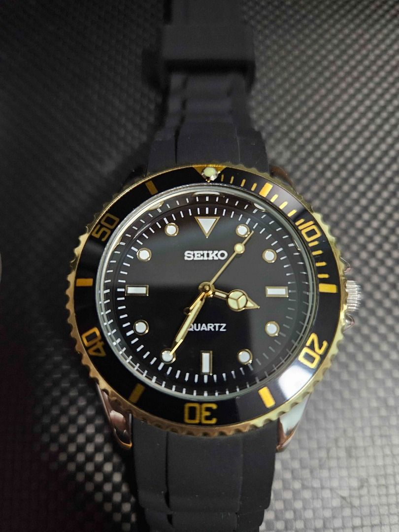 Seiko mod 2/two tone gold silver submariner homage rubber strap quartz ...