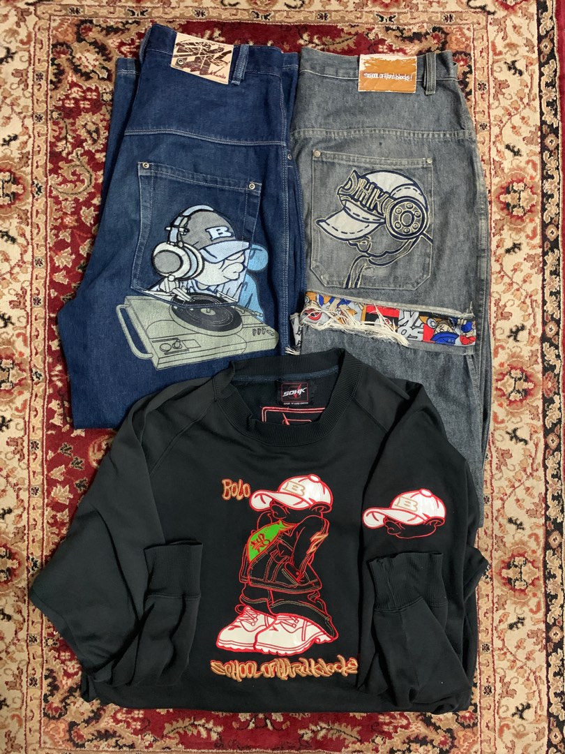 SOHK SCHOOL OF HARD KNOCKS COMBO DJ BAGGY JEANS Y2K, Men's Fashion ...