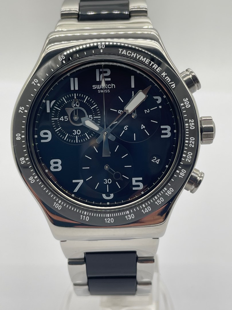 Swatch Irony 43mm Quartz Chronograph Black Dial Watch YVS441G, Men's ...