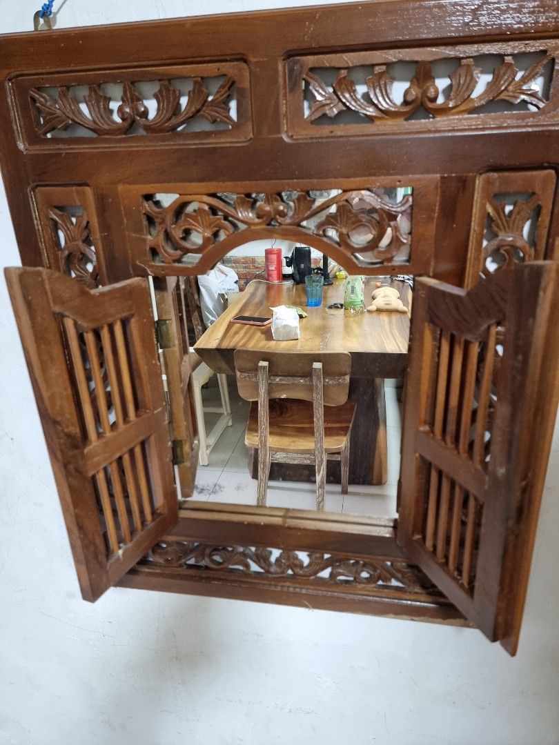 Teak Wood Mirror antique peranakan available in medium STRICTLY NO NEGO ...