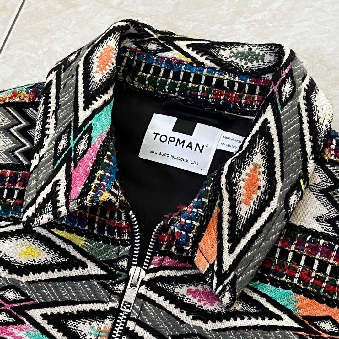 TOPMAN Premium Aztec Print Embroidered Jacket (Made In India), Men's ...