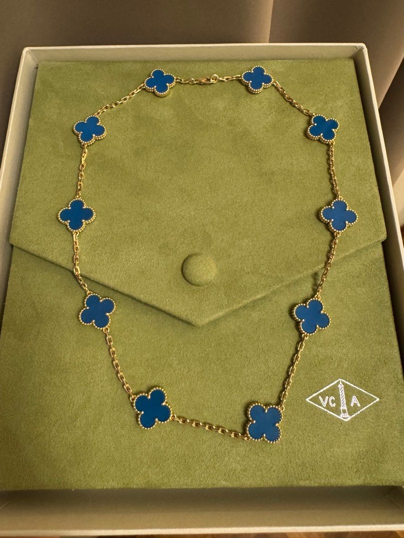 Van Cleef & Arpels VCA 10 motif vintage Alhambra necklace in Blue Agate ...