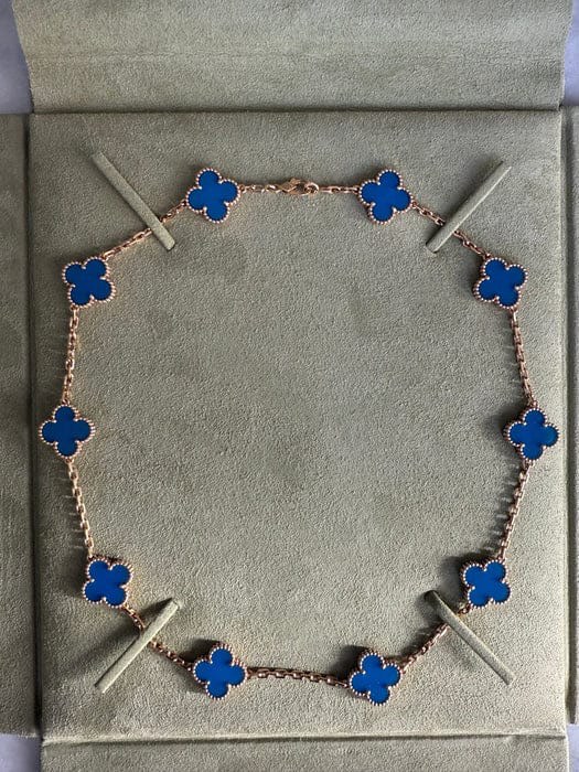 Van Cleef & Arpels VCA 10 motif vintage Alhambra necklace in Blue Agate ...