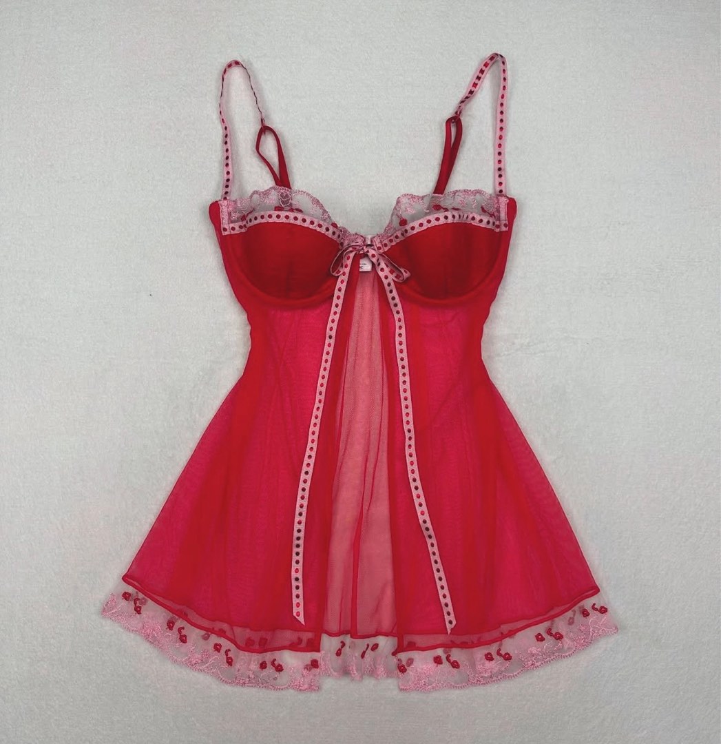 Victoria's Secret Red Nightie w/ Open Front Babydoll, Women's Fashion ...