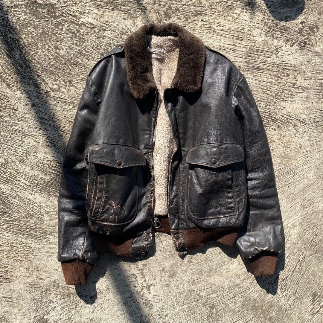Vintage G1 Flight Leather Jacket, Sherpa, USA, Genuine leather, jaket kulit vanson schott buco ...