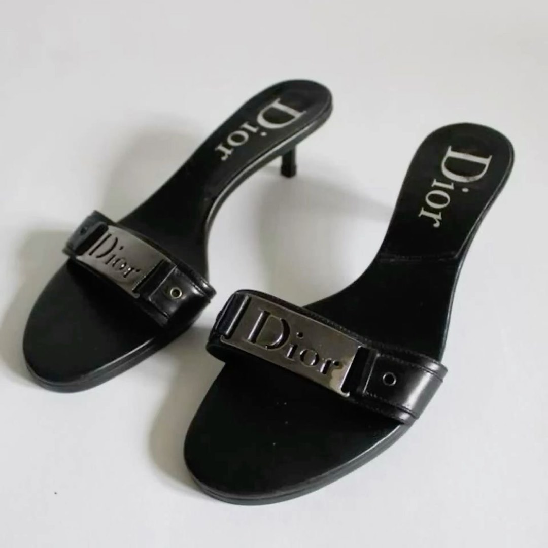 vintage rare black leather christian dior cd logo sandals | y2k ...