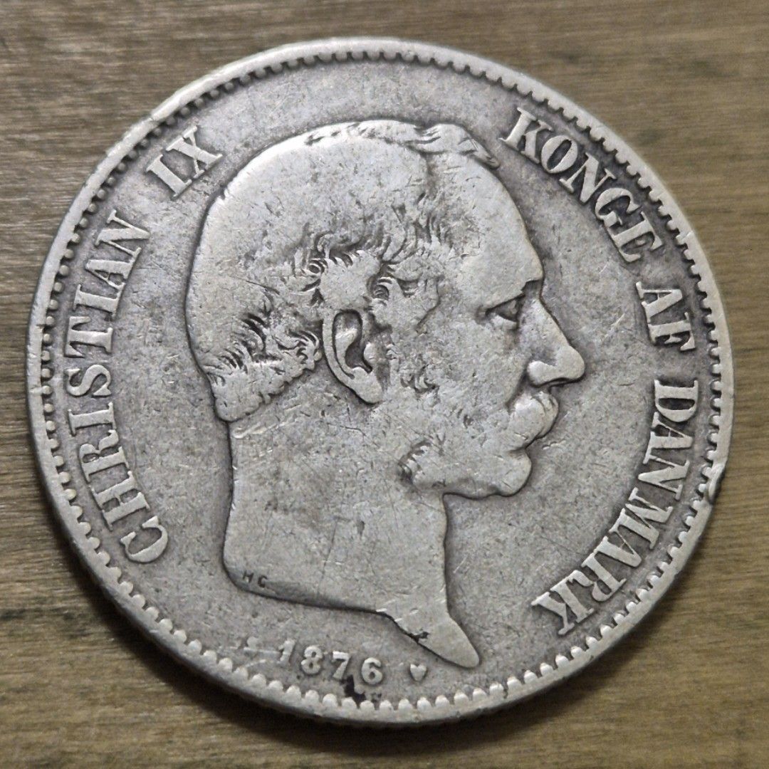 1876 Denmark King Christian IX 2 Kroner Silver Coin, Hobbies & Toys ...