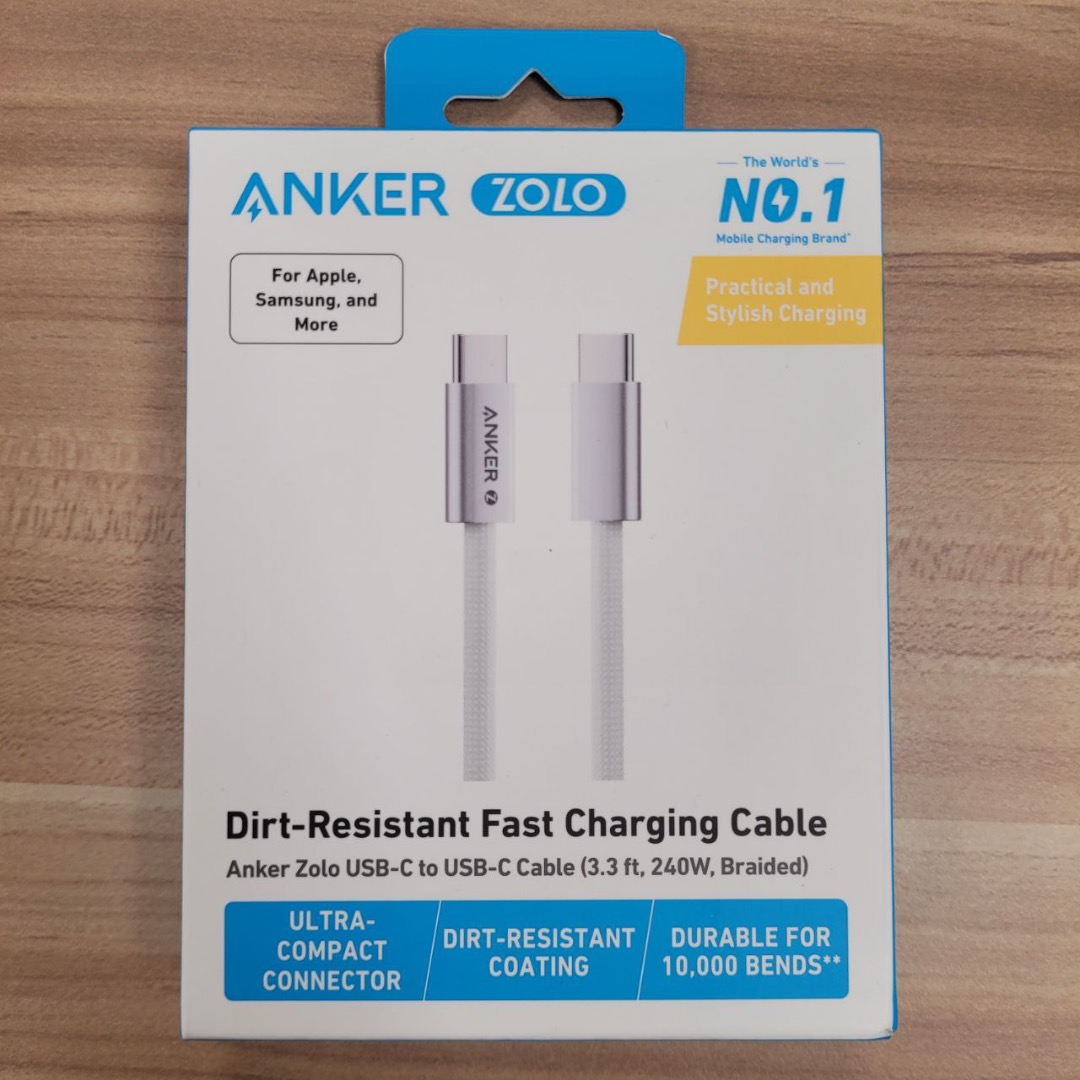 Anker Zolo 1-metre 240W USB-C to USB-C Braided Cable (White), Mobile Phones & Gadgets, Mobile ...