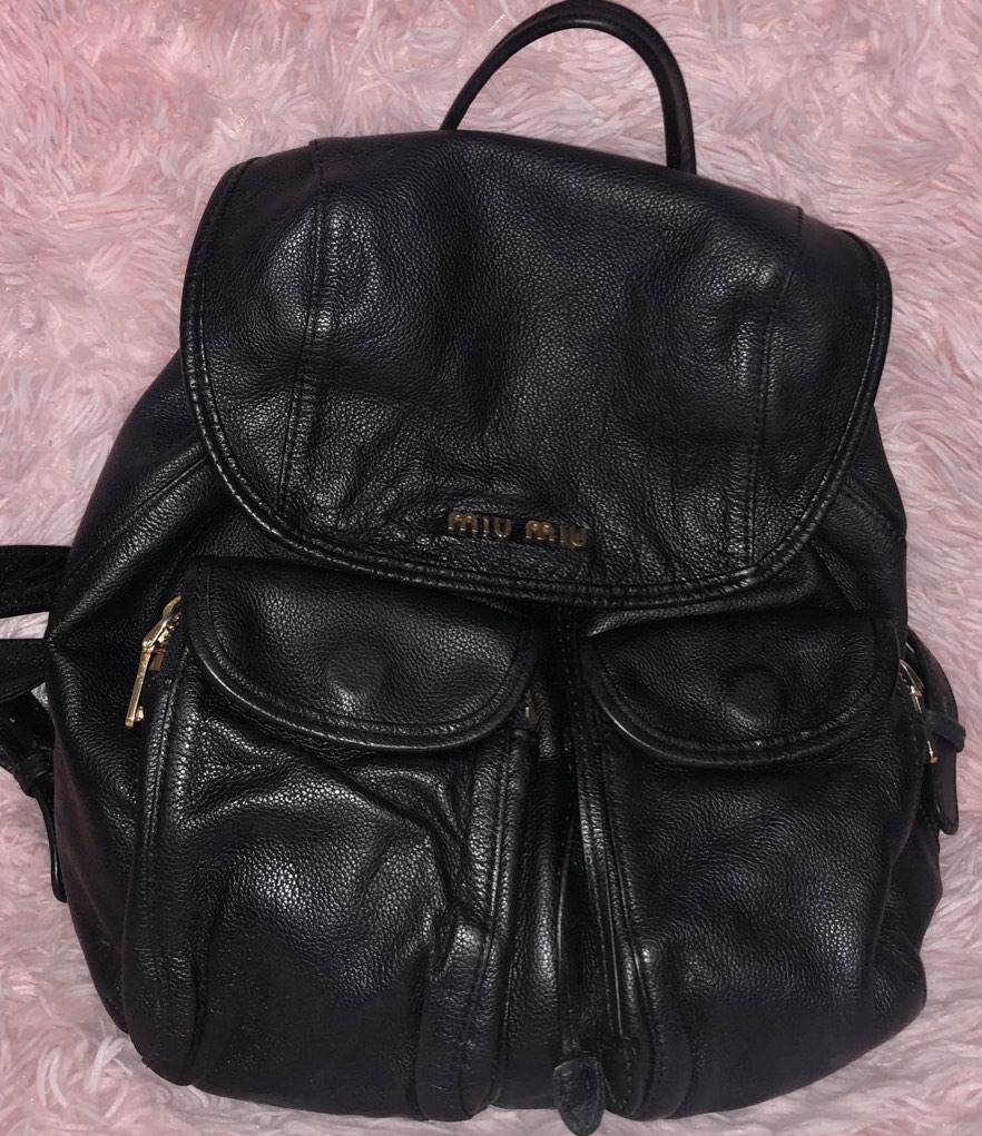 Authentic Miu Miu Goatskin Leather Backpack/Office/Work/Trip/College ...
